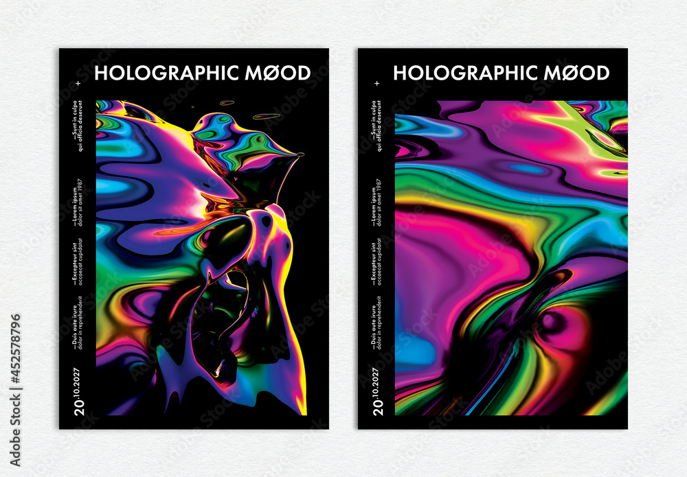 Trendy Modern Poster Layout with Fluid Iridescent Multicolored ...