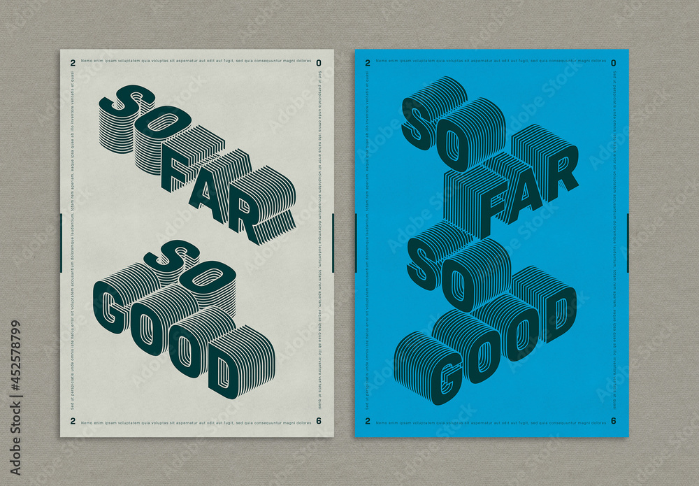 Vintage Poster Layout with 3D Isometric Text Stock Template | Adobe Stock