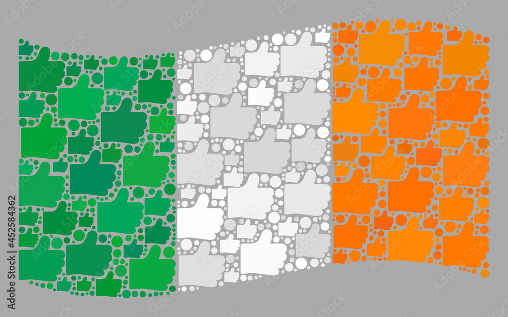 Mosaic waving Ireland flag designed with thumb up elements. Vector ...