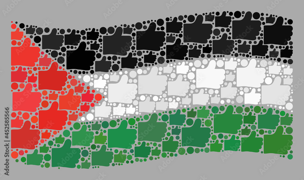 Mosaic waving Palestine flag designed of thumb up items. Vector ...