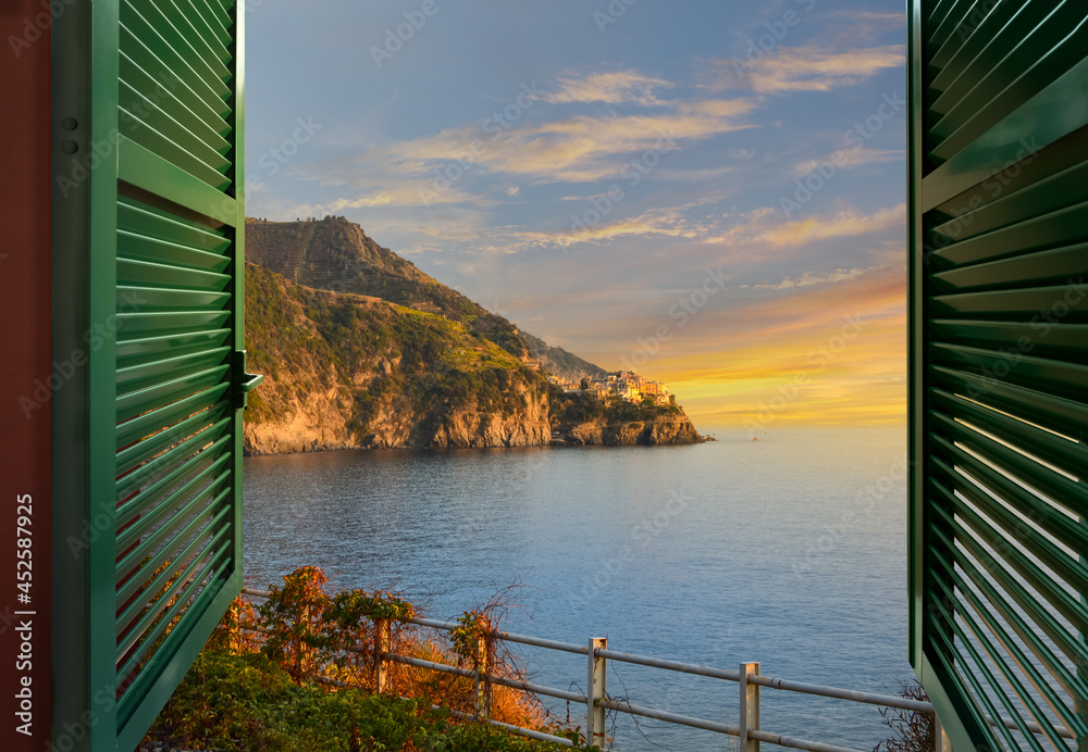 Foto de View from a hillside open window with shutters of the Cinque ...
