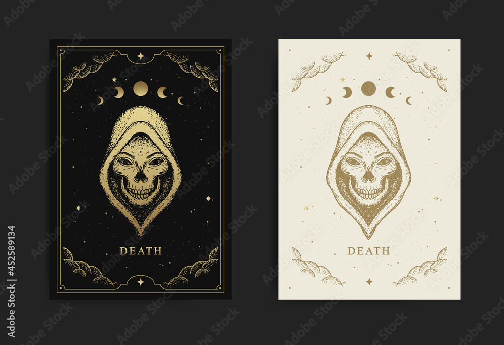 The angel of death, major arcana tarot card in engraving, luxury ...