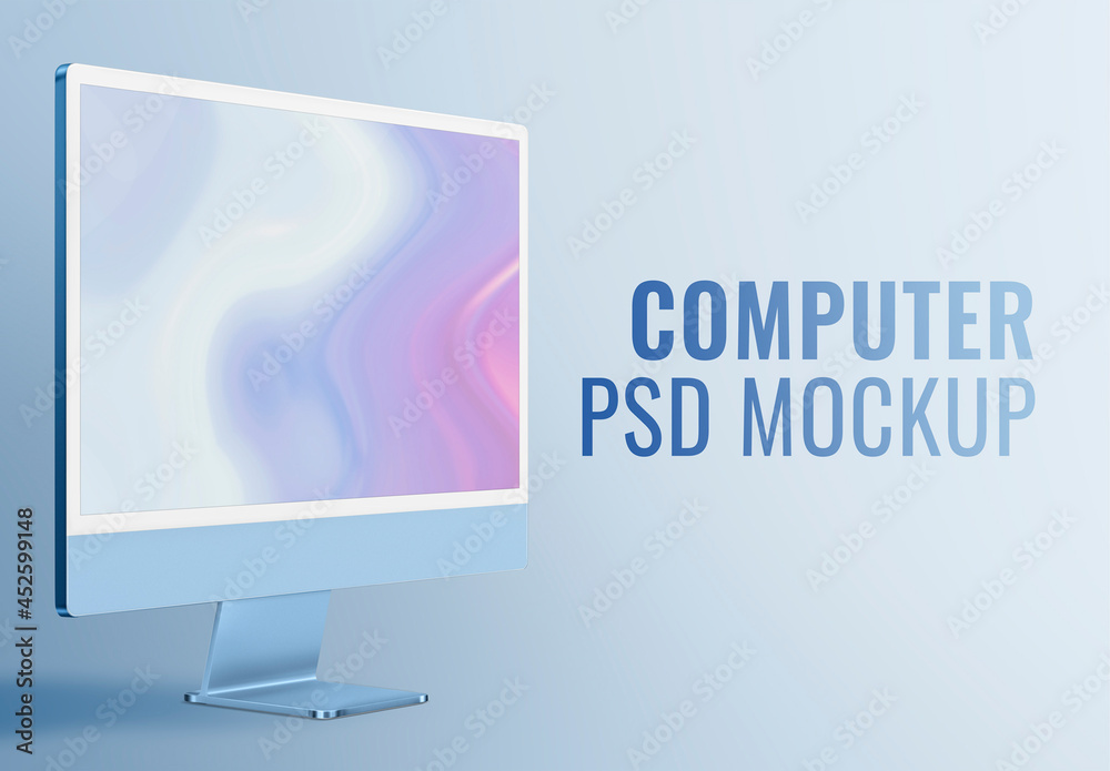 Computer Desktop Screen Mockup in Pastel Blue Design Stock Template ...