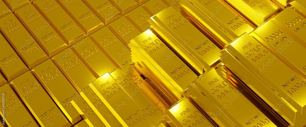 Stack of Pure gold bars backgroundใ Stacked fine gold bars 1000g. Gold bars and Financial ...