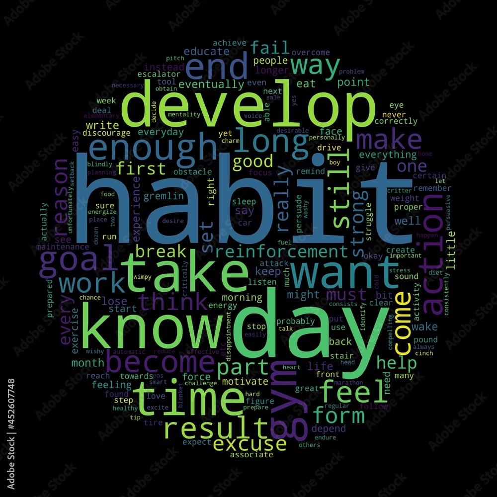 Word cloud of habit concept on black background Stock Illustration ...