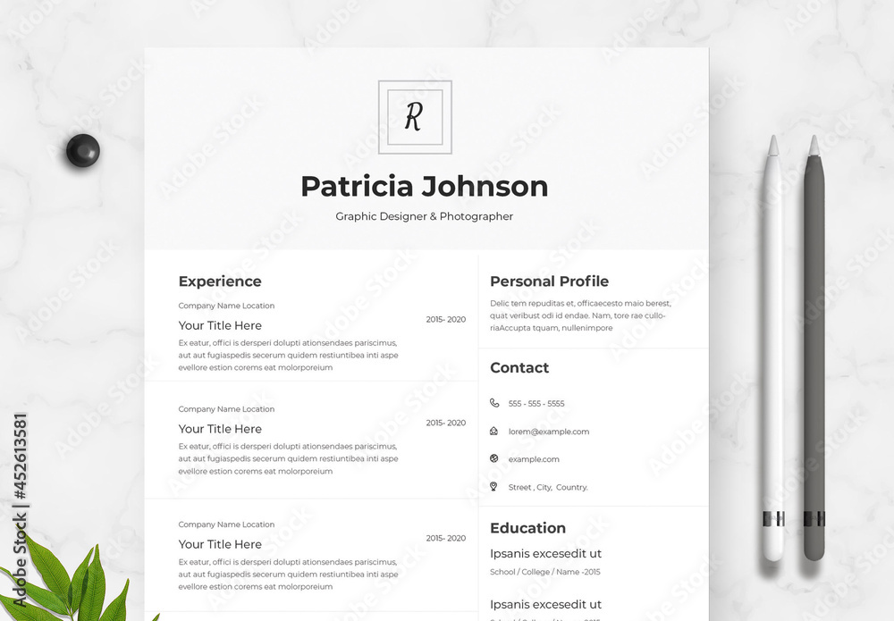 Clean White Resume Layout Stock Template | Adobe Stock