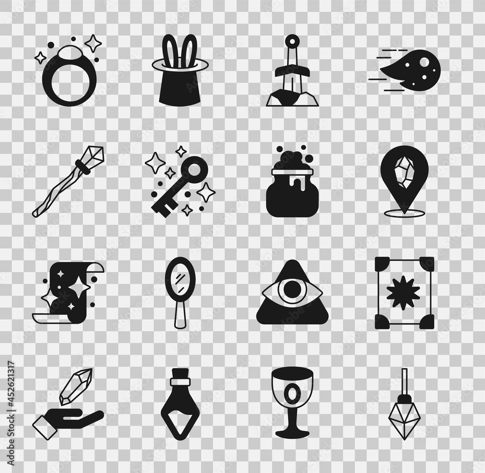 Set Magic stone, Ancient magic book, Sword in the, Old key, staff, ring ...