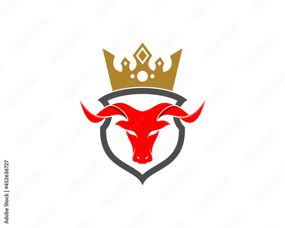 Red bull head in the shield with crown logo Stock Vector | Adobe Stock