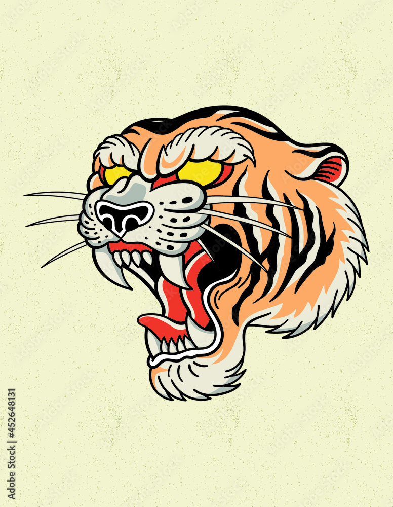 tiger tattoo old school Stock Vector | Adobe Stock