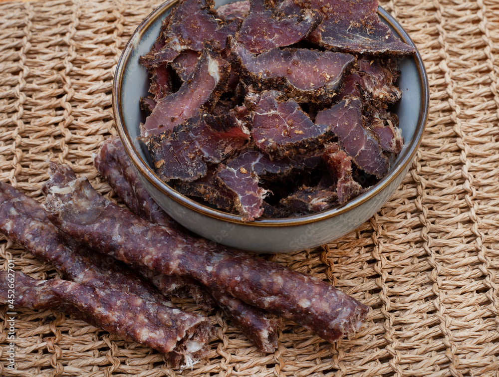 traditional South African Cured meat snacks, Biltong and dry wors Stock ...