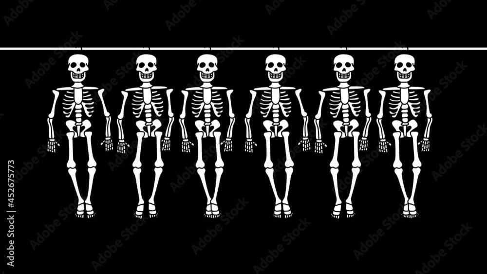 cartoon drawn skeletons hanging on hangers and dangling, infographics ...