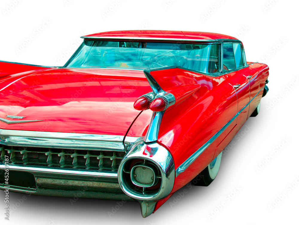 Classical American Vintage car 1959. Back view. White background. Stock ...
