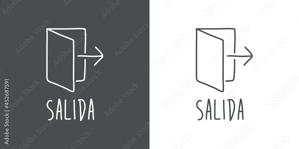Logotipo con texto manuscrito Salida en español escrito a mano con ...