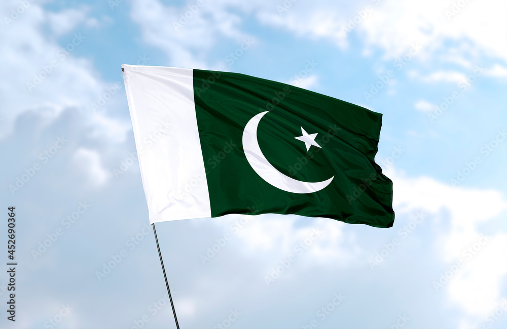 Flag of Pakistan, realistic 3d rendering in front of blue sky Stock ...