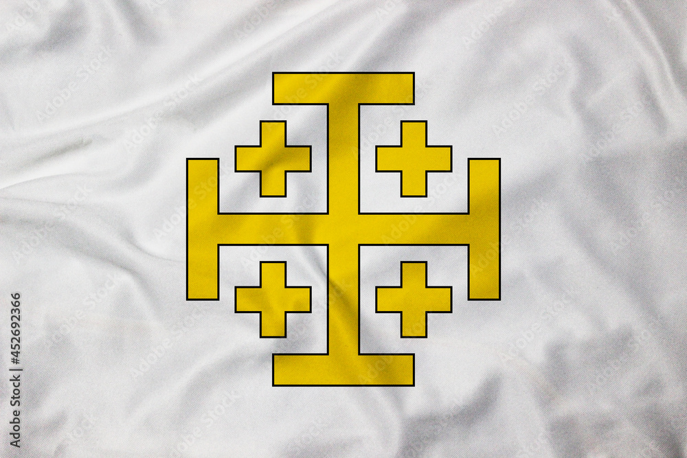 Flag of the Kingdom of Jerusalem, realistic 3d rendering with texture ...