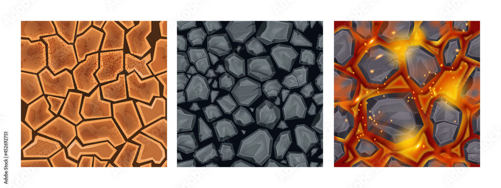 Game ground seamless pattern set, nature earth top view texture ...