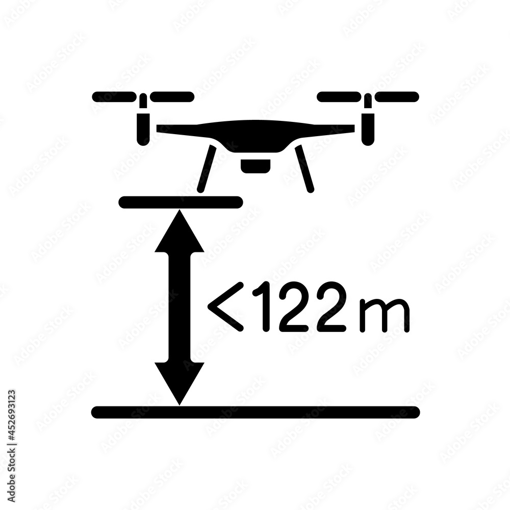 Max flight height black glyph manual label icon. Altitude limit for ...
