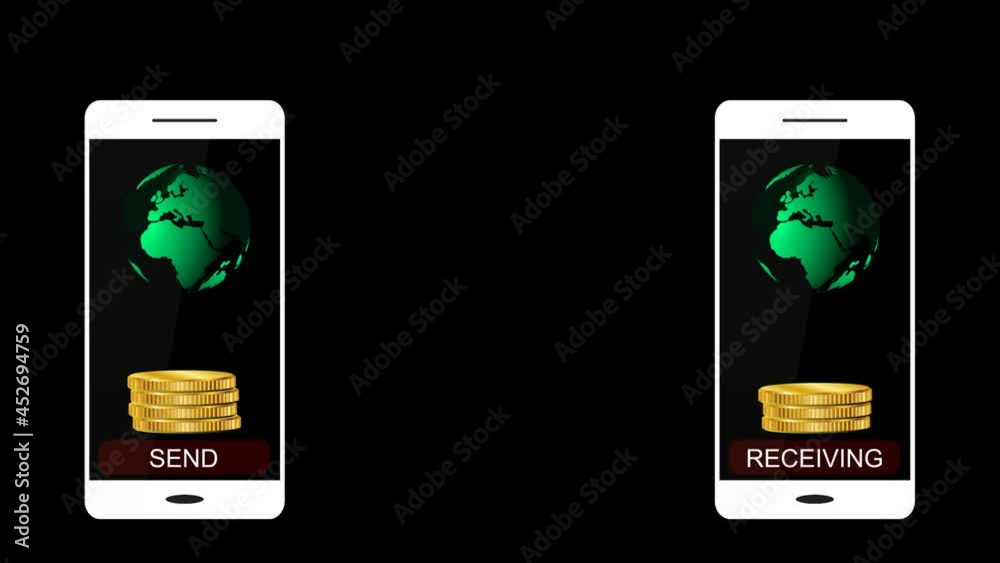 Send and receiving of money. Money transfer from a mobile device to a ...
