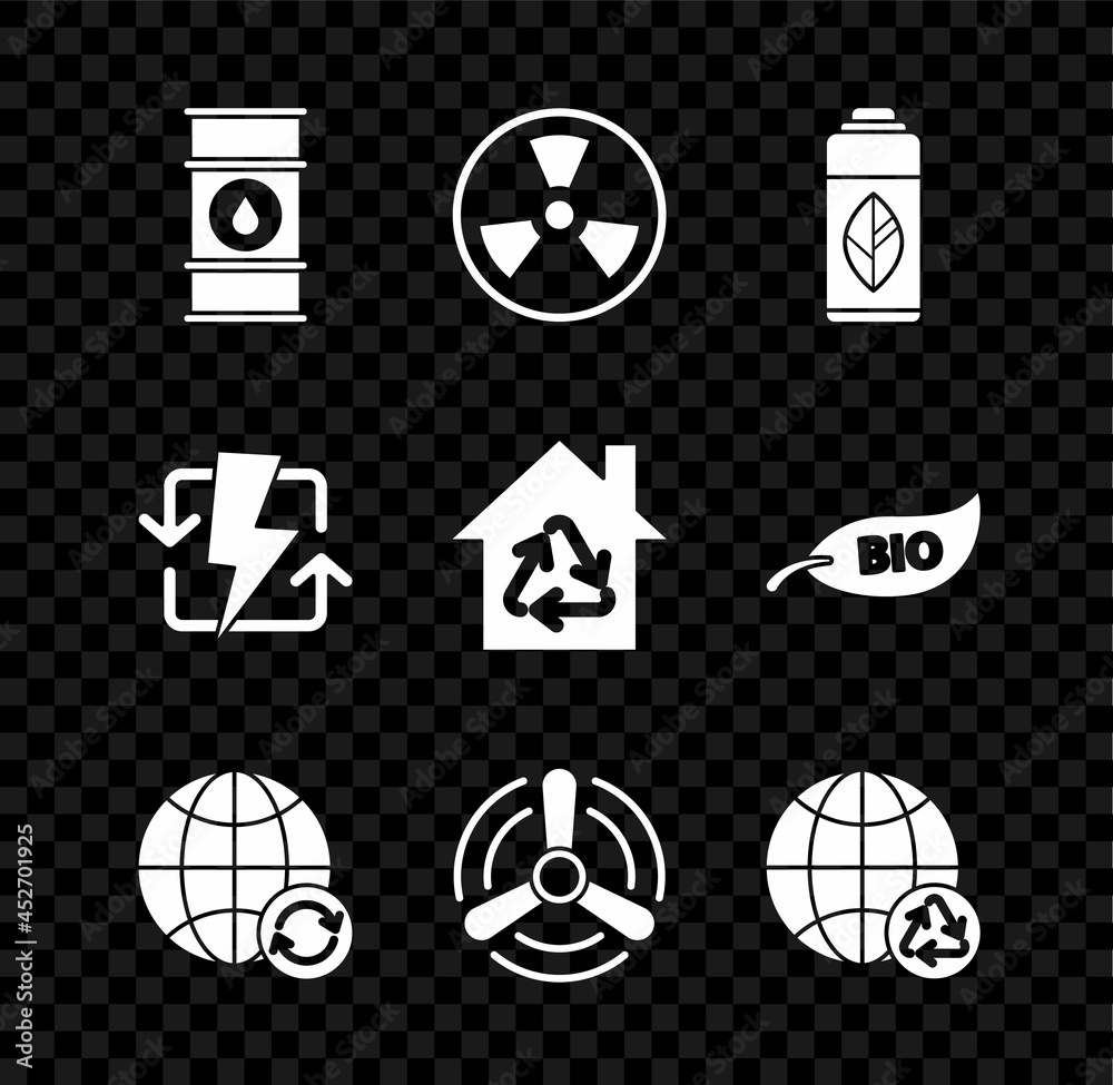 Set Oil barrel line, Radioactive, Recycling plastic bottle, Planet ...