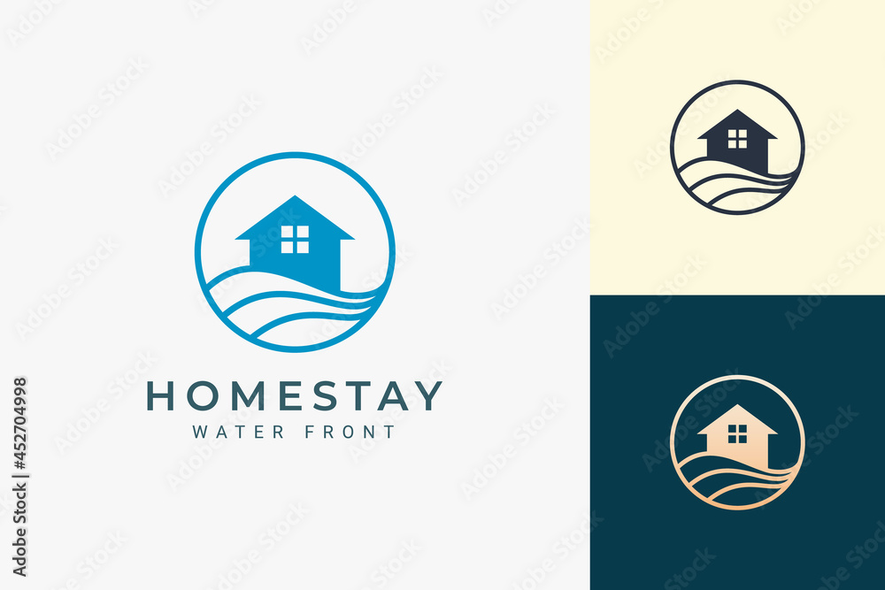 Beach theme residence or apartment logo with ocean wave and circle ...