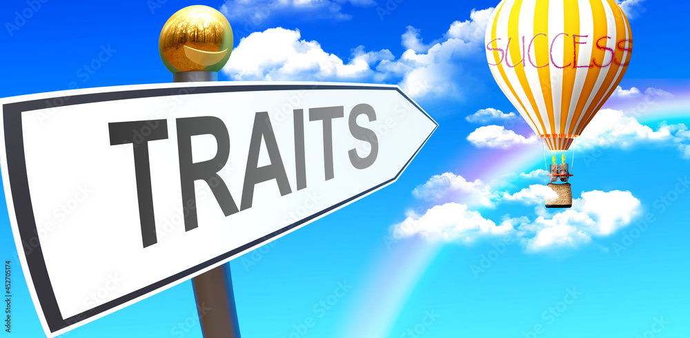 Traits leads to success - shown as a sign with a phrase Traits pointing ...