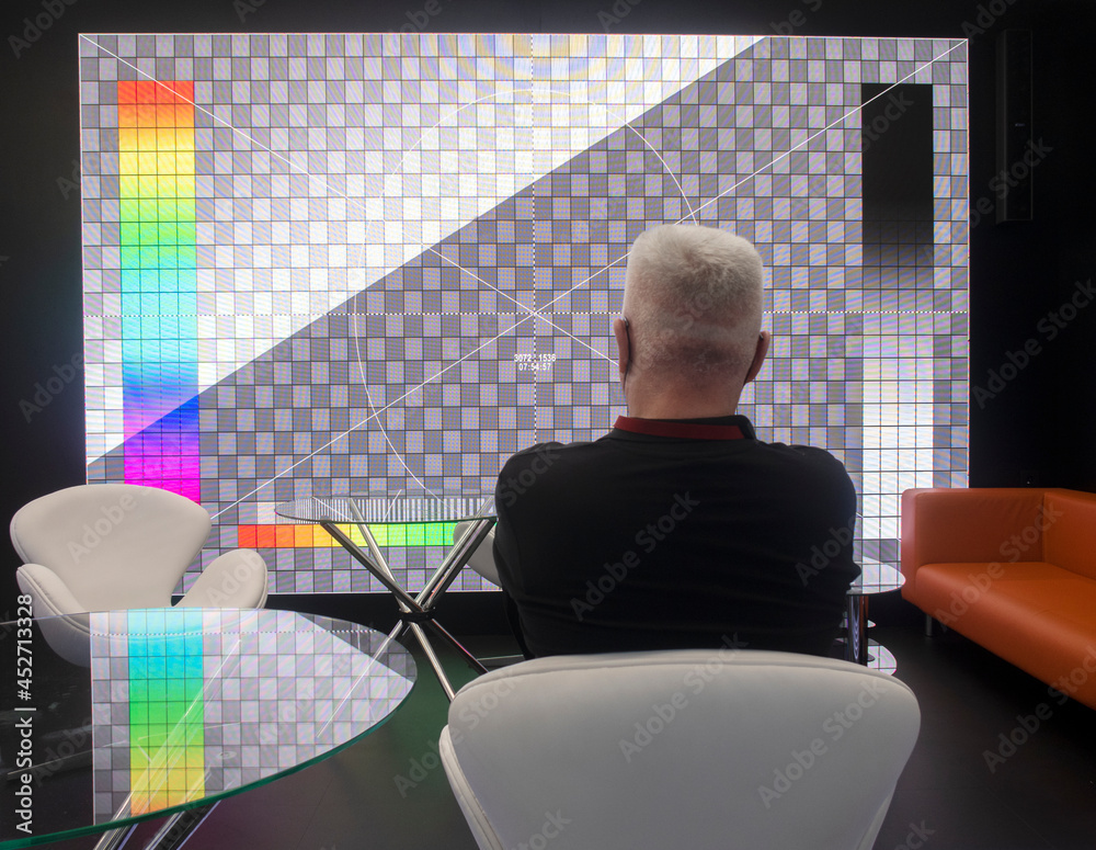 TV LED screen with technical table. LED screen panel texture. Stock ...