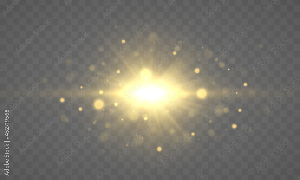 Flare with golden rays of light and magic sparkles. Bright Star ...