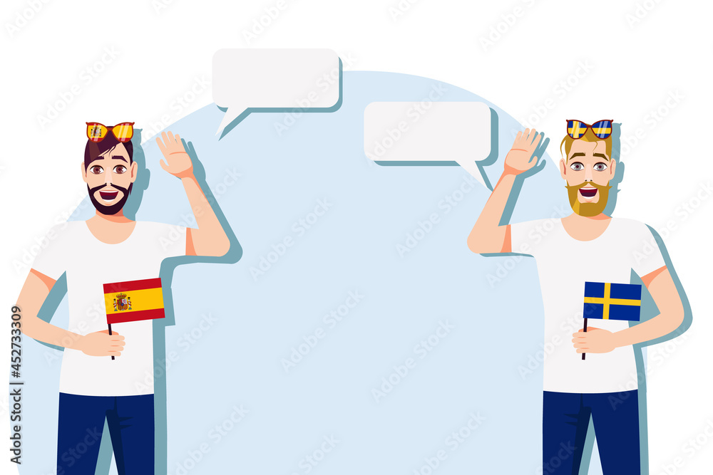 Men with Spanish and Swedish flags. Background for the text ...