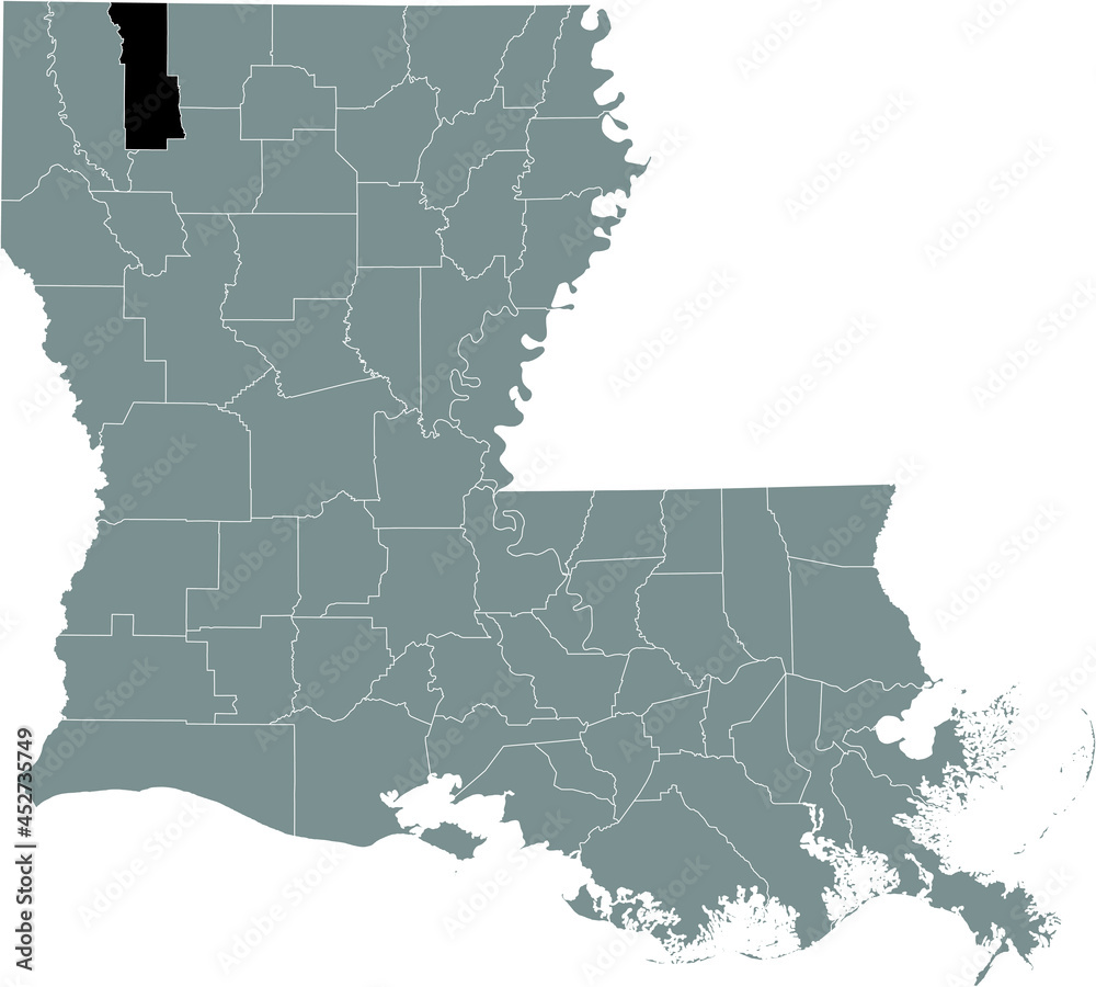 Black highlighted location map of the Webster Parish inside gray map of ...