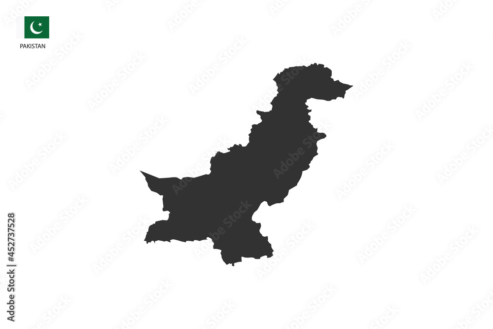 Pakistan black shadow map vector on white background and country flag ...