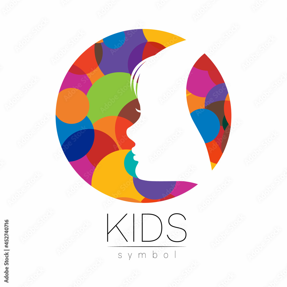 Child Girl Vector logotype in RainbowColor Circle. Silhouette profile ...