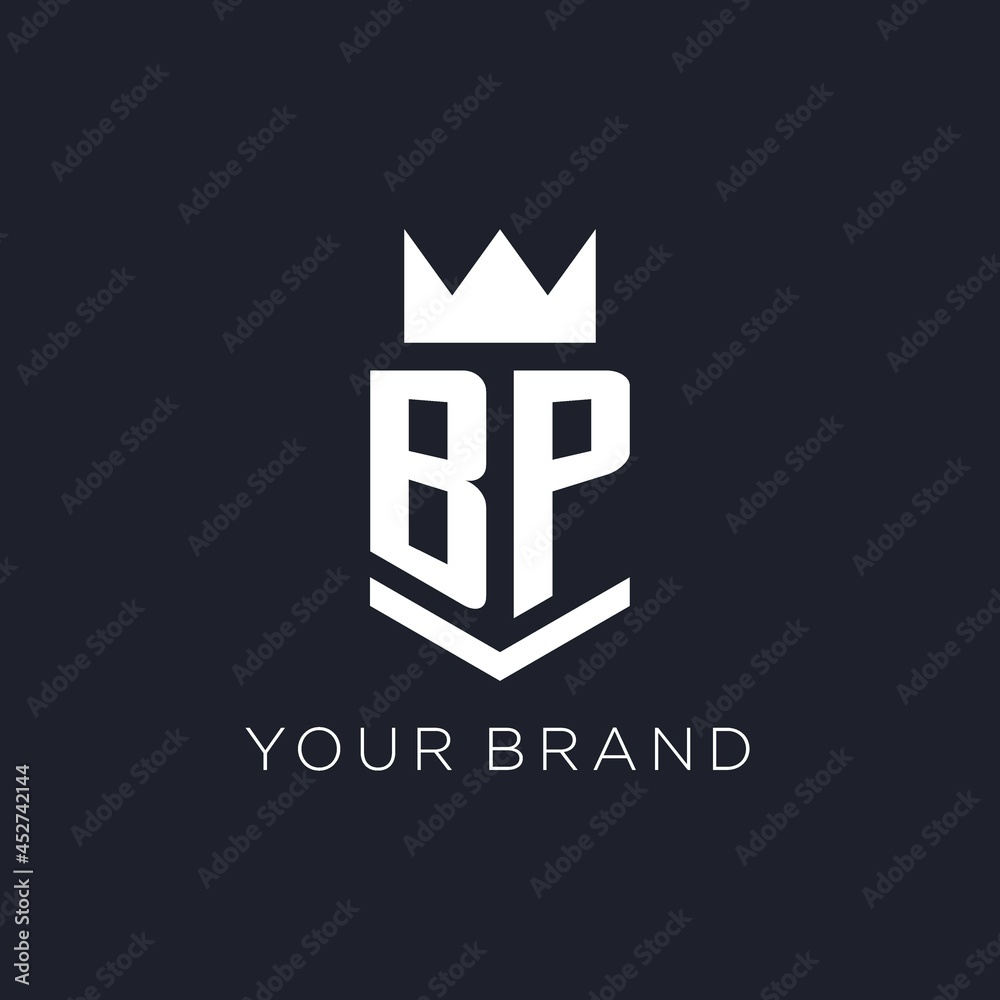 BP logo with shield and crown, initial monogram logo design เวกเตอร์ ...