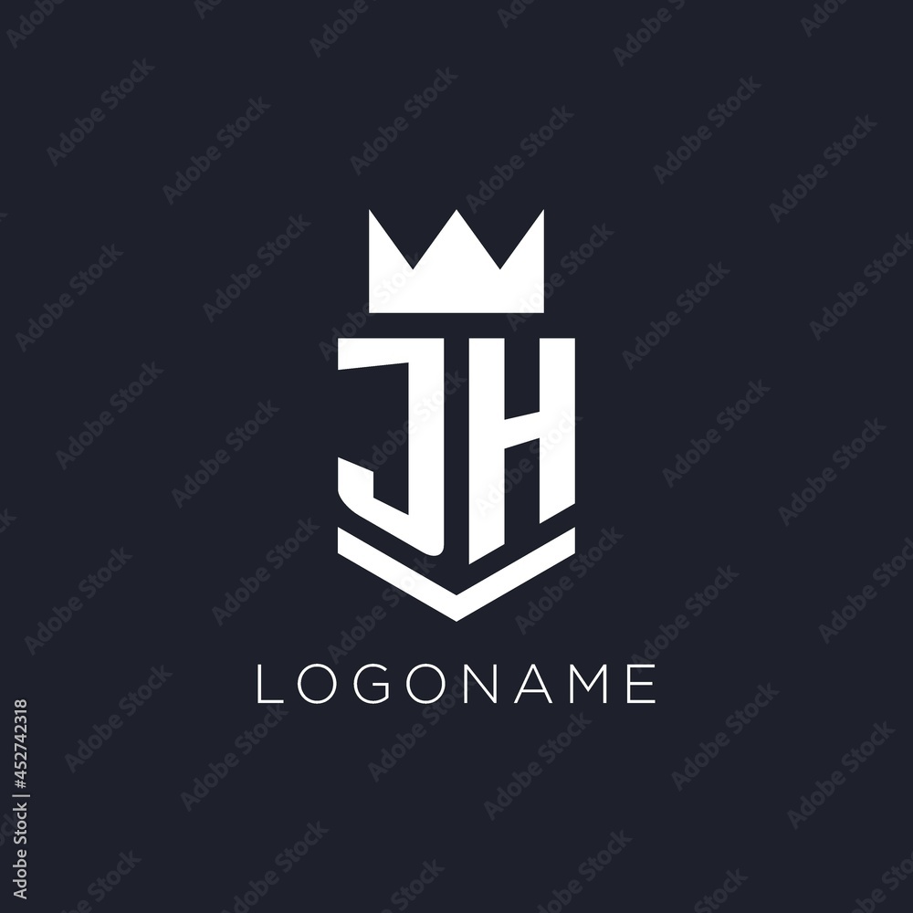 JH logo with shield and crown, initial monogram logo design Stock ...