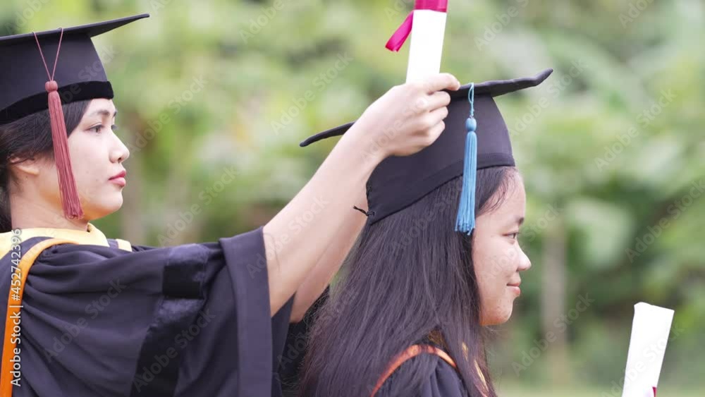 Congratulation graduate are celebrating ceremony graduation Throwing ...