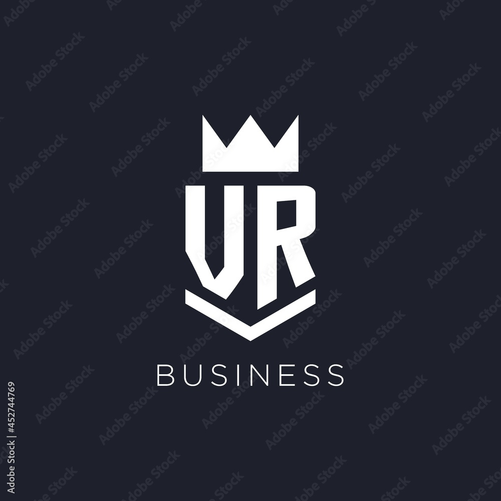 VR logo with shield and crown, initial monogram logo design Stock ...