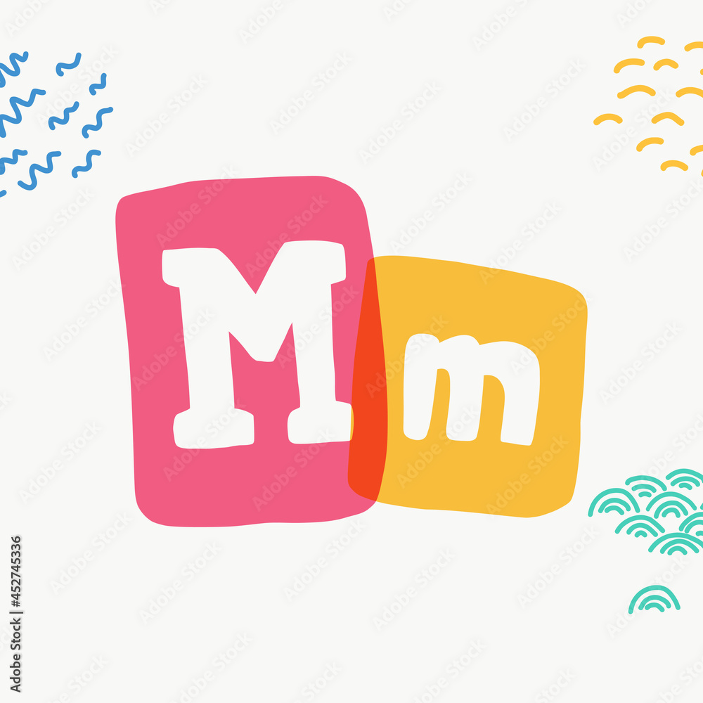 M letter typewriter-inspired logo with bold slab serif letters in ...