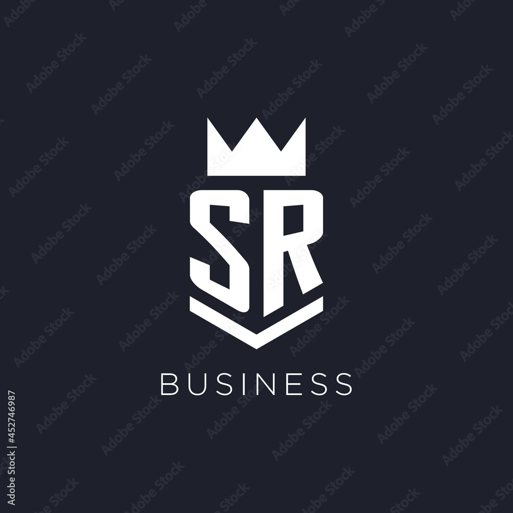 SR logo with shield and crown, initial monogram logo design Stock ...