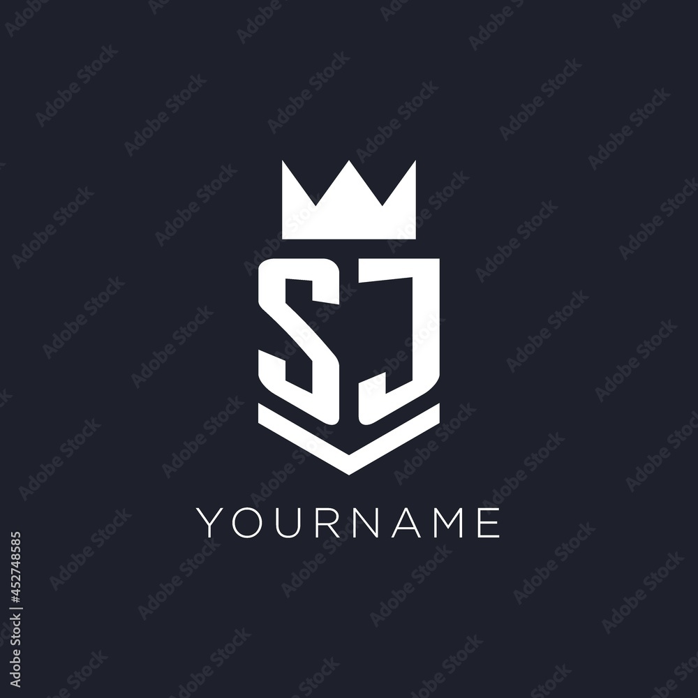SJ logo with shield and crown, initial monogram logo design Stock ...