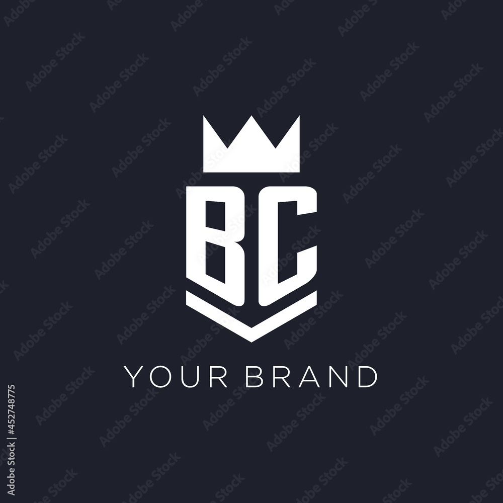 BC logo with shield and crown, initial monogram logo design Stock ...