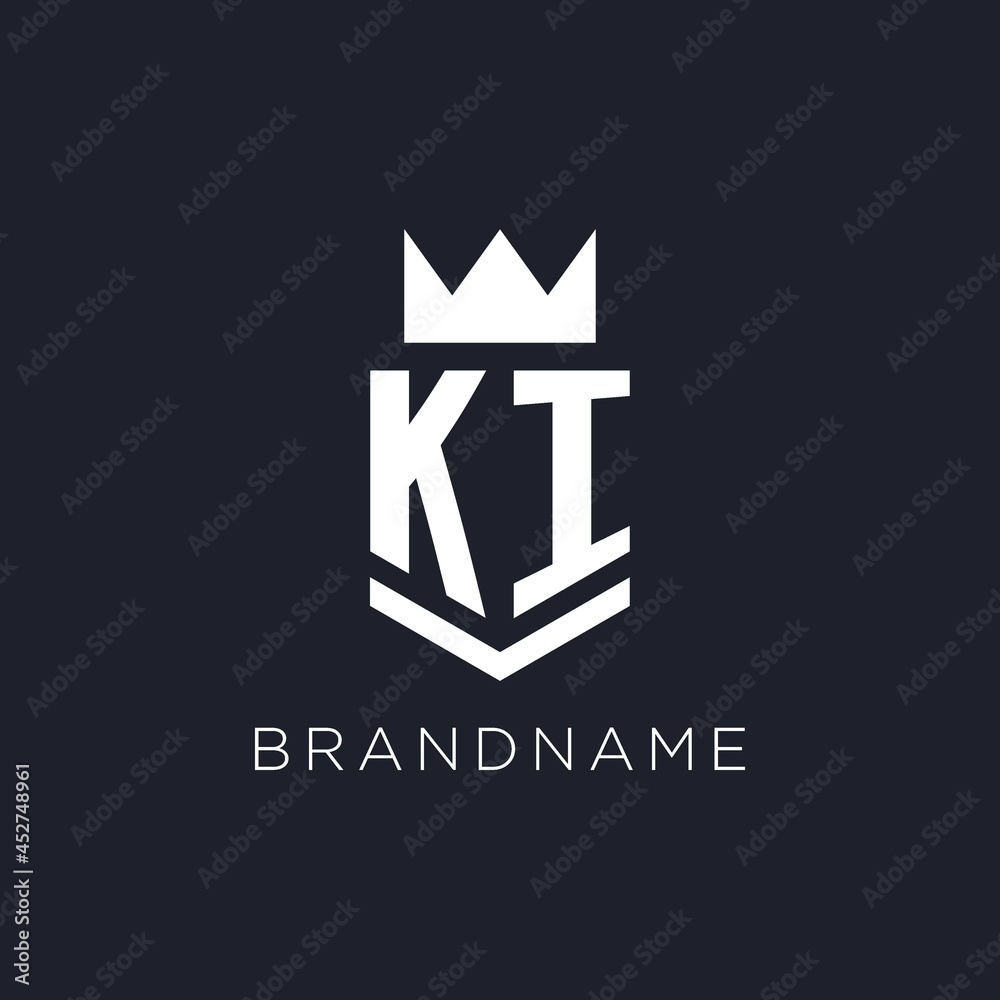 KI logo with shield and crown, initial monogram logo design Stock ...
