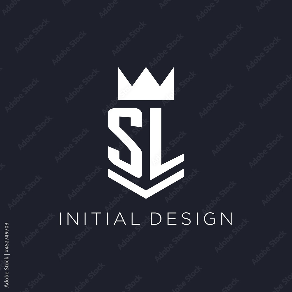 SL logo with shield and crown, initial monogram logo design Stock ...