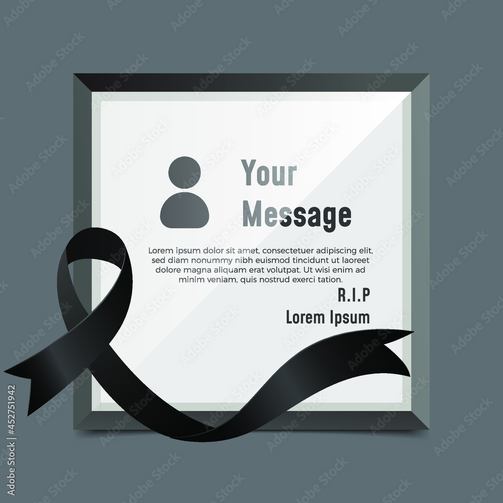Black mourning frame with black ribbon isolated on gray background ...