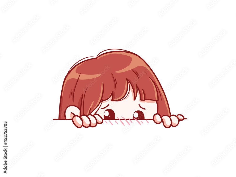 Cute and kawaii Shy Girl Hiding Manga Chibi Illustration Stock Vector ...