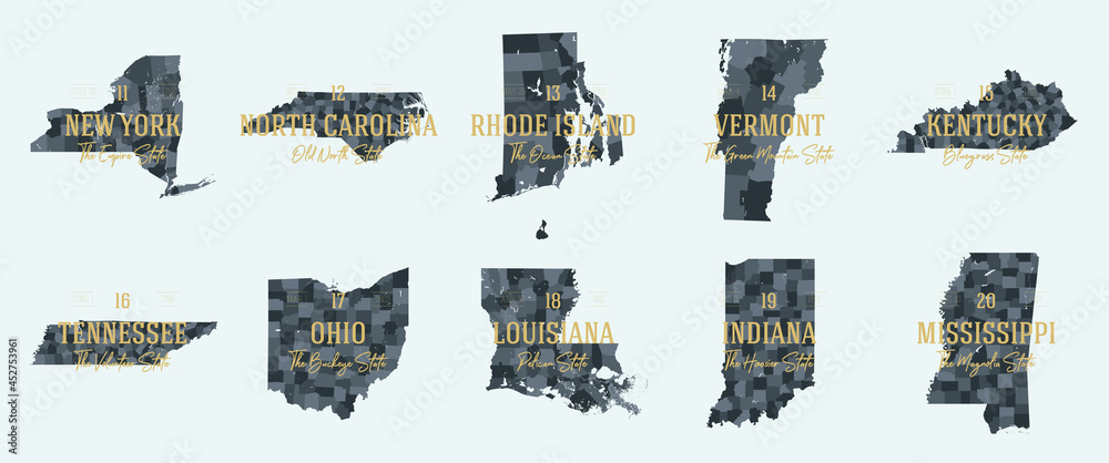 Set 2 of 5 Division United States into counties, political and ...