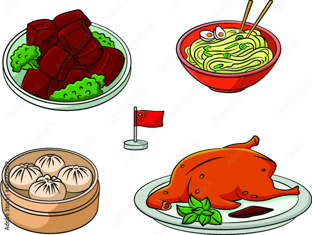 Cartoon vector illustration of a Chinese foods assortment Stock Vector ...
