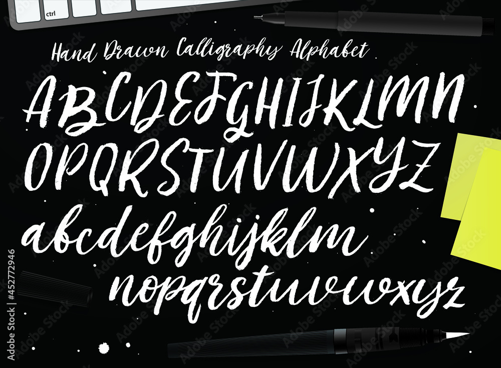 Calligraphic vector script font. Handwritten brush style modern ...