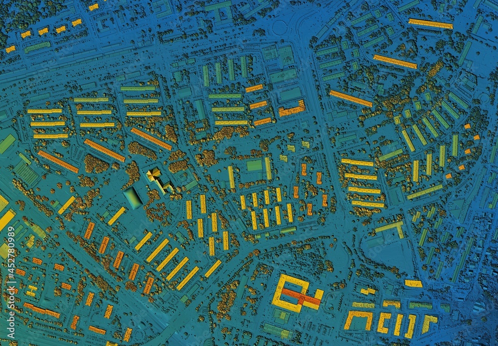 Digital elevation model. GIS product made after proccesing aerial ...