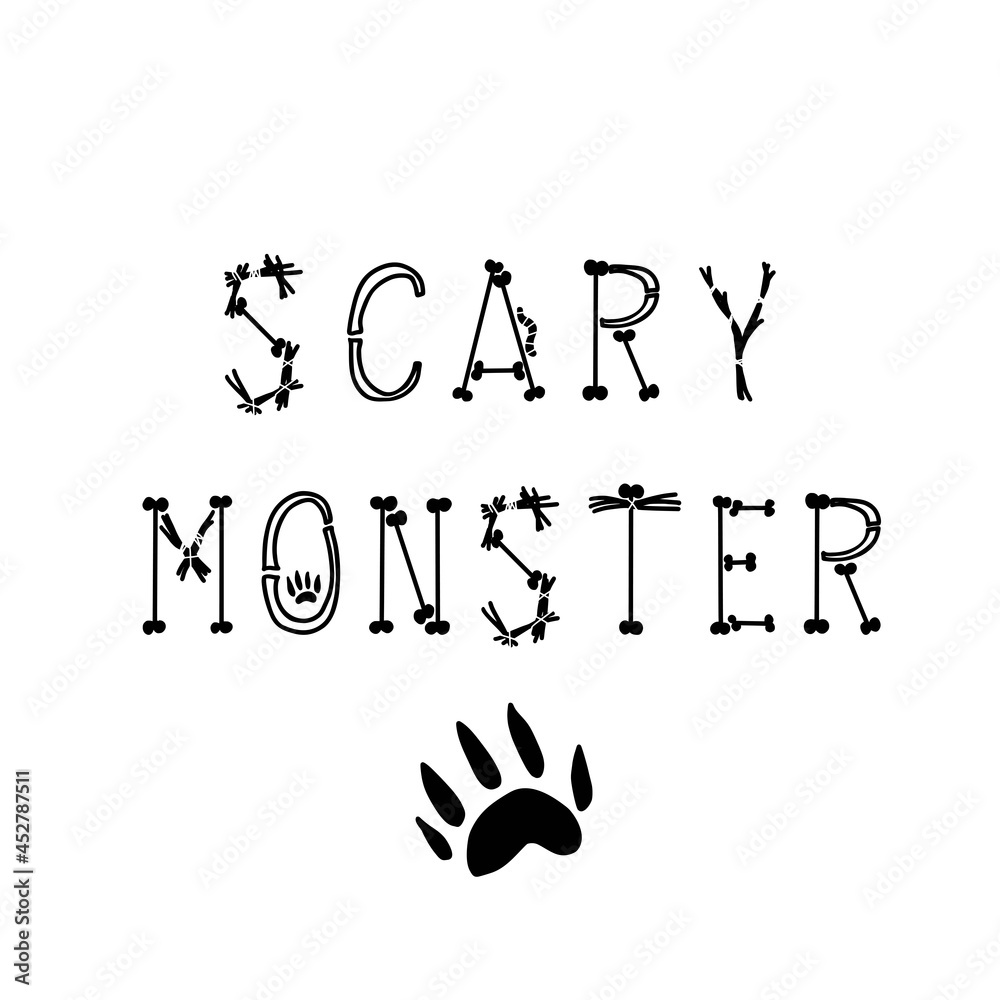 Halloween scary lettering phrase icons alphabet made of bones sticks ...