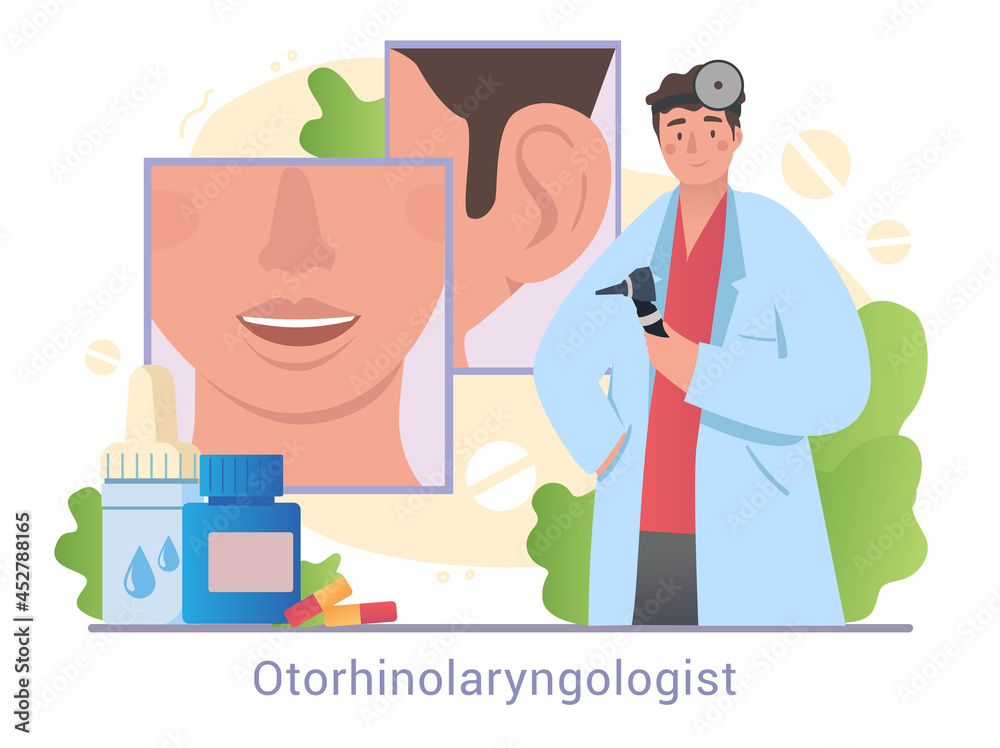 Smiling male otorhinolaryngologist standing with medical equipment on ...