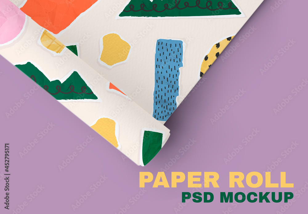 Paper Roll Mockup with Ripped Paper Collage Pattern Stock Template ...
